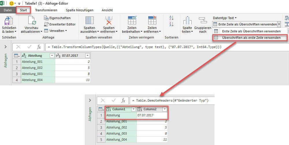 Wie Du Power Query bei Daten mit sich ändernden Spaltenüberschriften ...